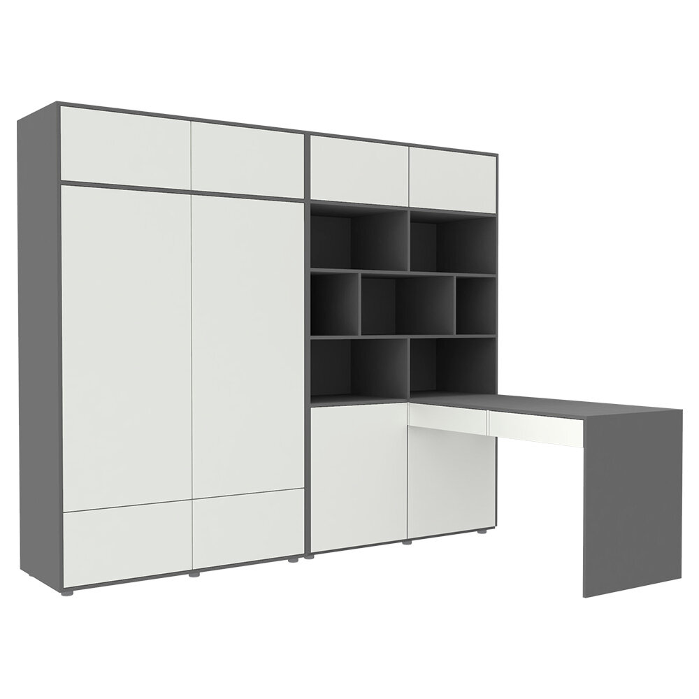 Стол письменный со стеллажом и шкафом 2400 Темно-серый Белый