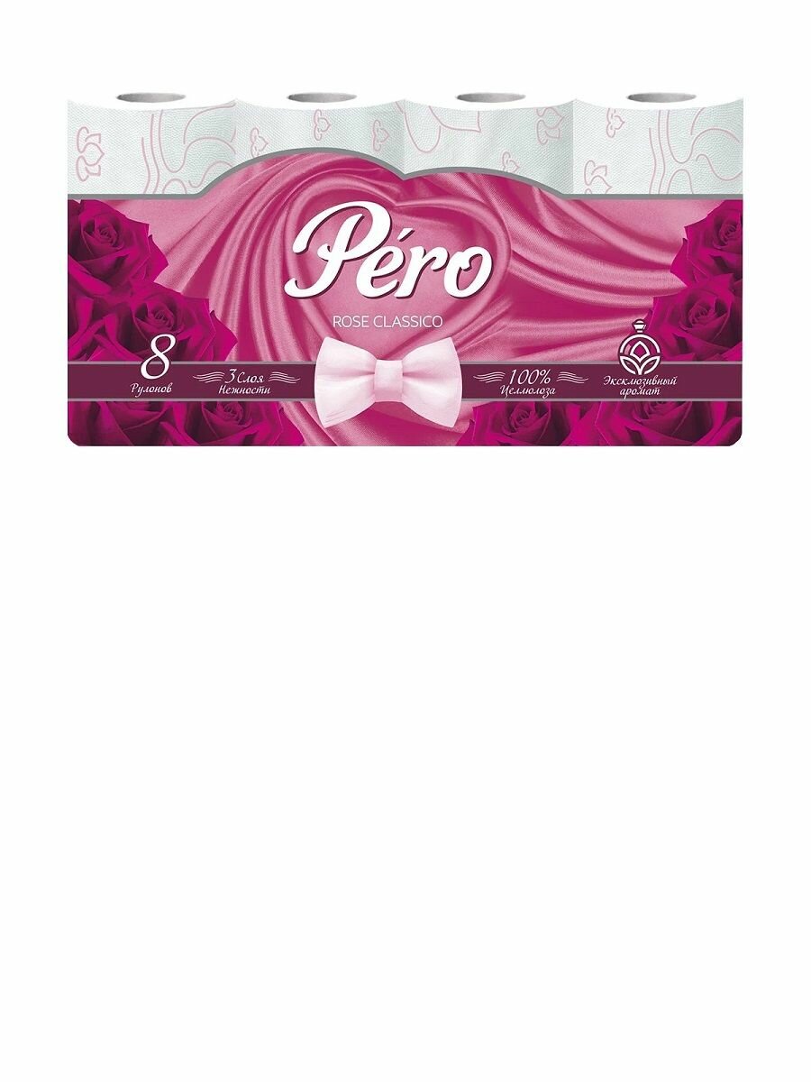 Туалетная бумага Pero Mix Rose 3 слоя, 8 рулонов, белая