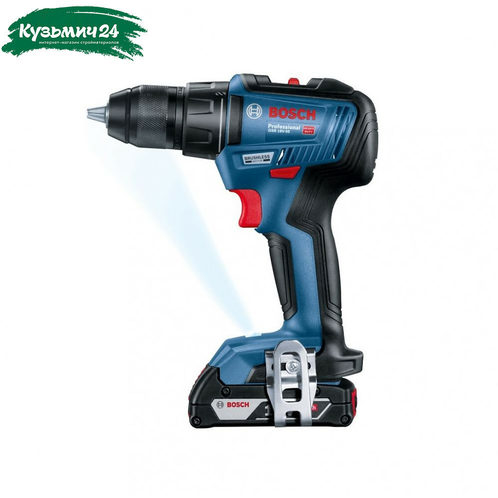Шуруповерт аккумуляторный Bosch GSR 18V-50, 18 В, 2 аккумулятора, емкость 2 Ah, зарядное устройство, 06019Н5020