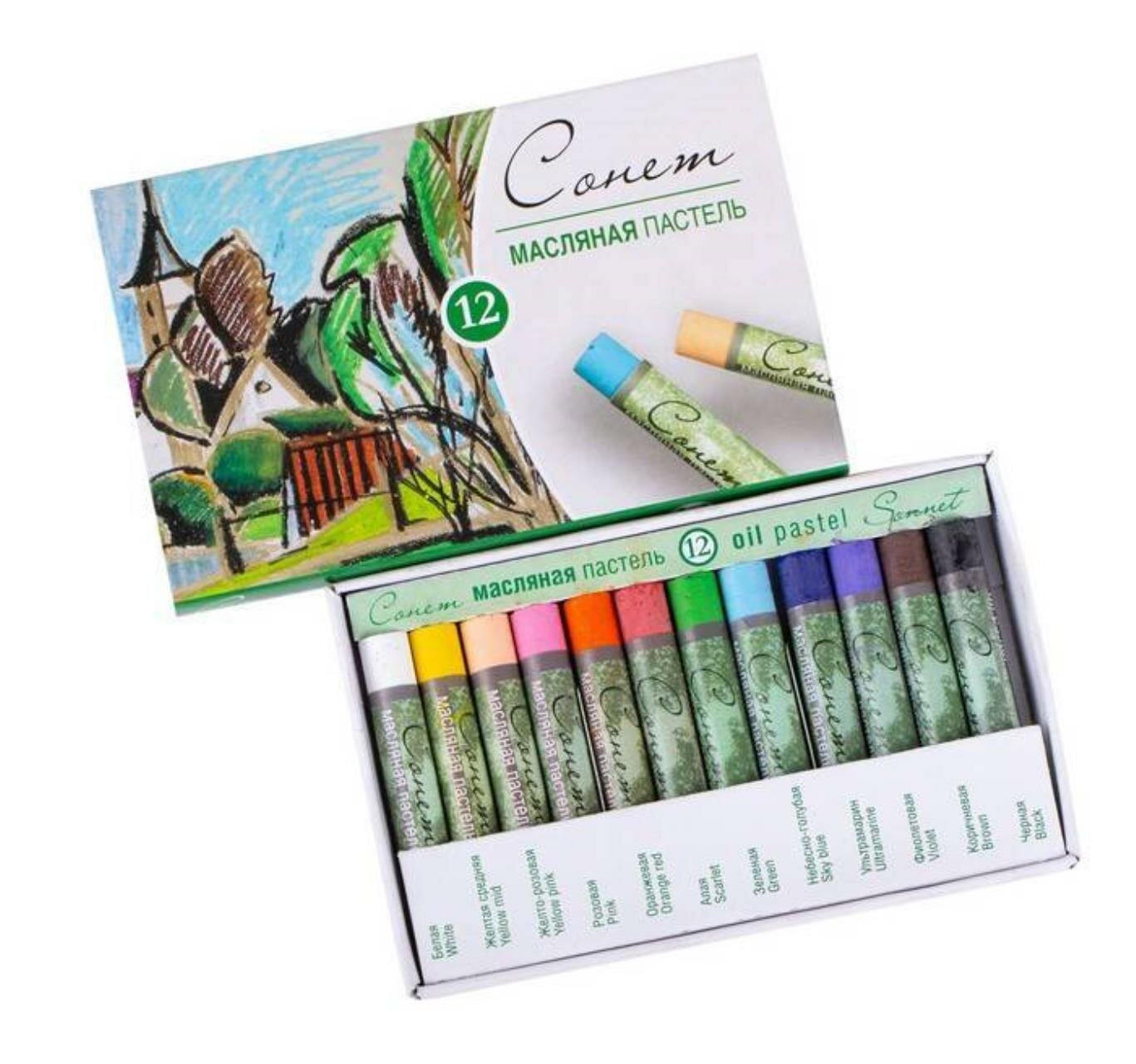 Пастель Сонет, масляная, художественная, 12цветов, картонная упаковка