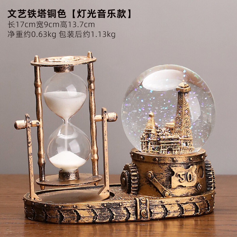 Песочные часы "Эйфелева башня", с хрустальным шаром, смоляные, ретро-серия "Астронавт"