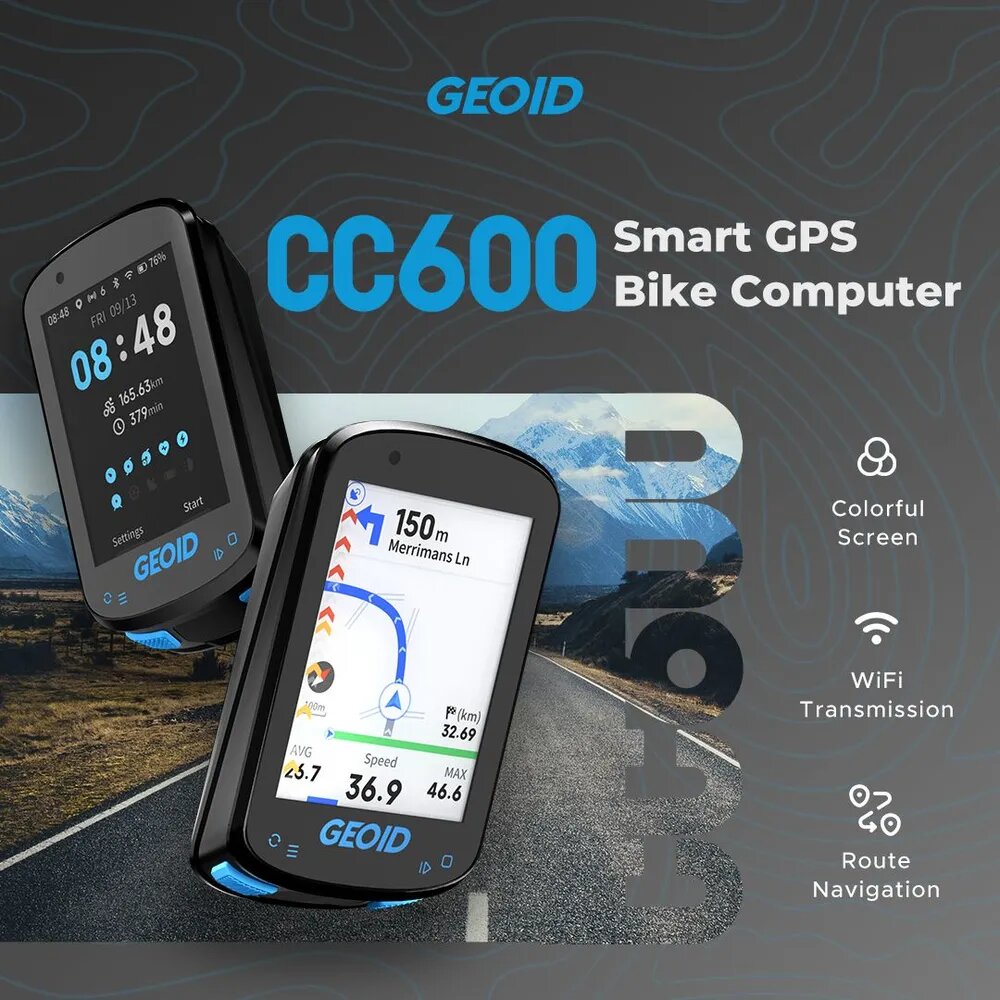 GEOID CC600 GPS Computer Велокомпьютер GPS 2.4 дюйма IPX7 для велосипеда черный матовый серый — фото 1