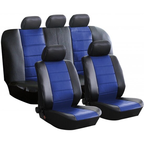 Авточехлы Kraft "FASHION", экокожа, черно-синие