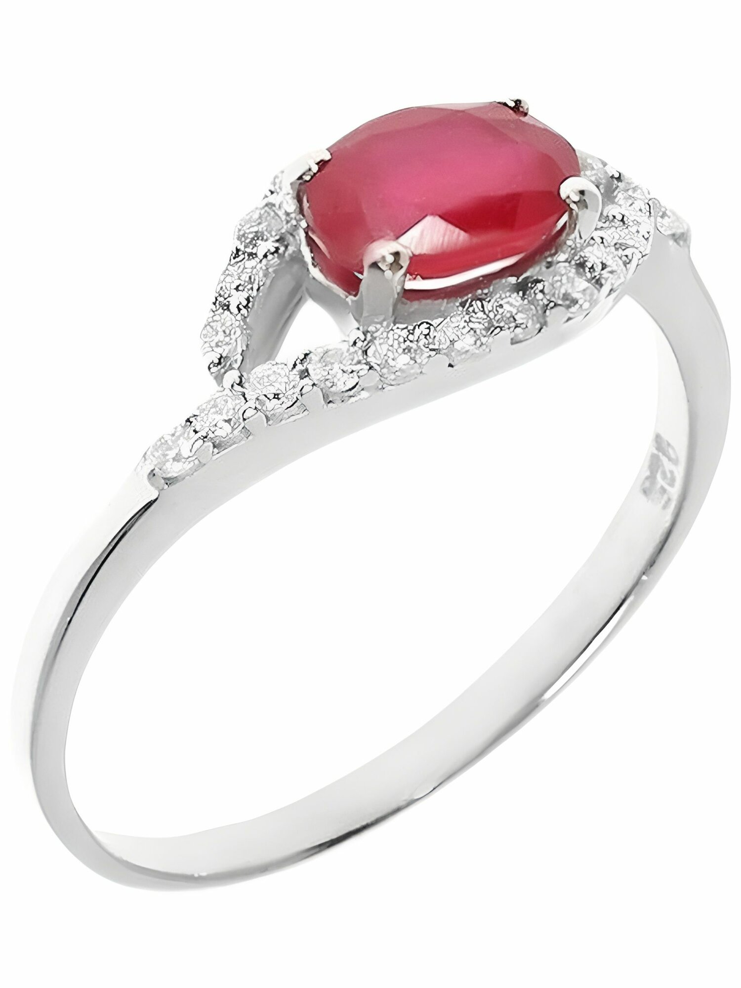 Кольцо тонкое, серебро, 925 проба, родирование, фианит, рубин