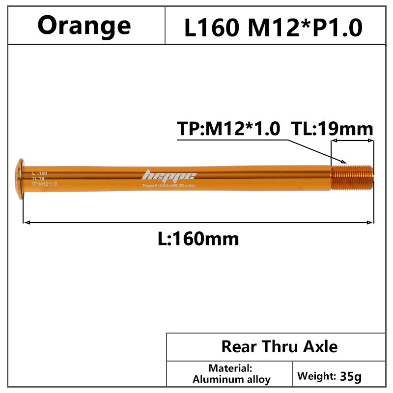 HEPPE Сквозная ось для велосипеда оранжевая L160 M12x1.0 TL19
