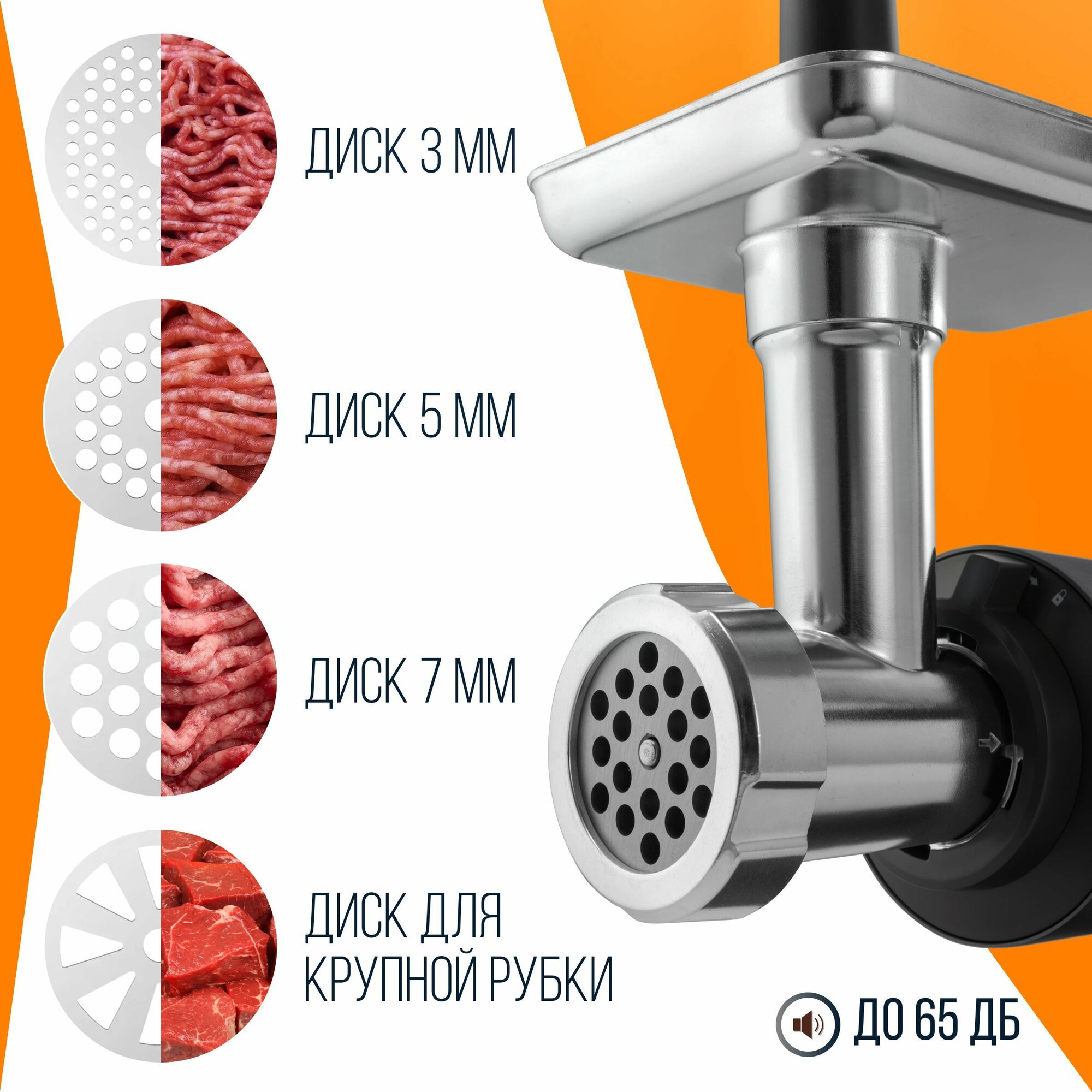 Мясорубка электрическая с насадками-овощерезками VATTEN VG191/2000/M Двигатель DC, для фарша, для сосисок и кеббе