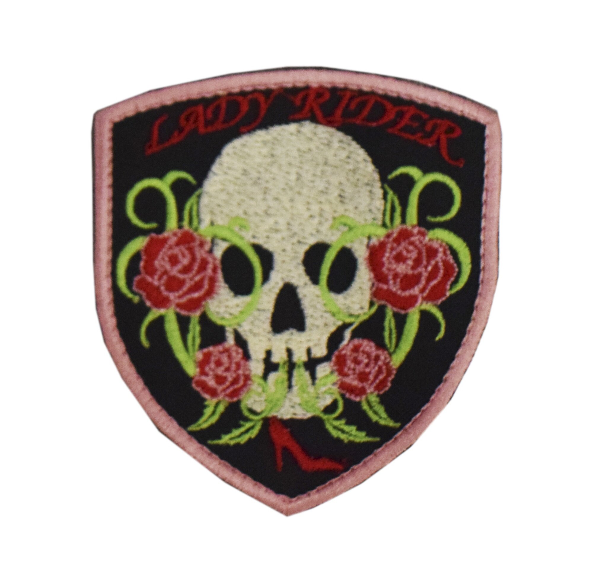 Шеврон, байкерская нашивка, патч, Череп с розами, Lady rider. Размер 80х80 мм.