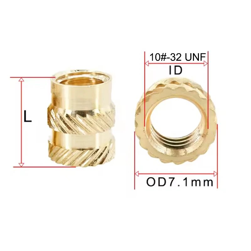 Медные гайки латунные UNC 2#-56/4#-40/6#-32/8#-32 и UNF 10#-32 3I8 (9.53mm), 10-32x7.1mm (10Pcs)