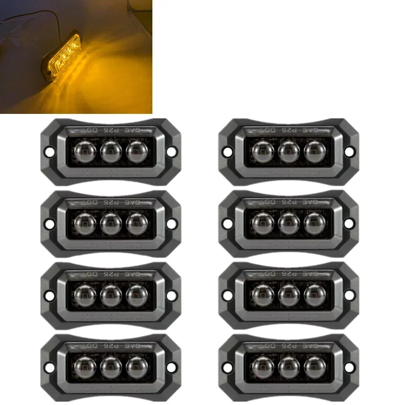 Комплект из 8 светодиодных фонарей для прицепов: боковые габаритные огни, 3 LED, для грузовиков, фургонов, пикапов, решеток радиатора, предупреждающие, габаритные, боковые маркерные огни