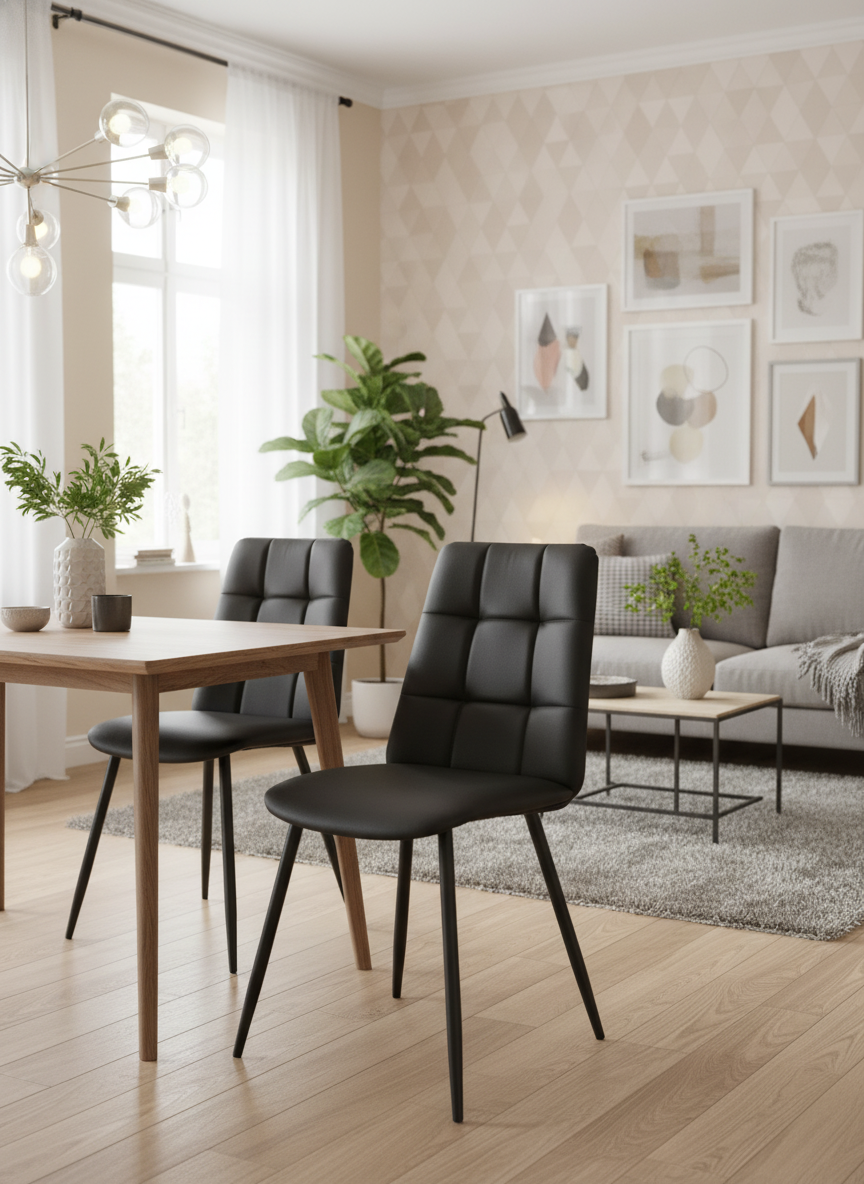 Стулья для кухни TetChair, комплект 2 шт, со спинкой, мягкие, экокожа, чёрные