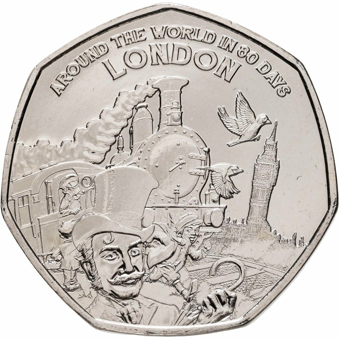 Гернси 50 пенсов 2022 "Вокруг света за 80 дней - Лондон", Мельхиор медь-никель, в сохранности BUNC