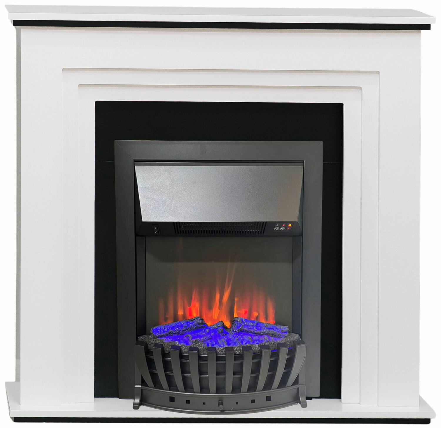 Каминокомплект Elekam Silver белый с черным (разборный) с очагом Velar F2020G2