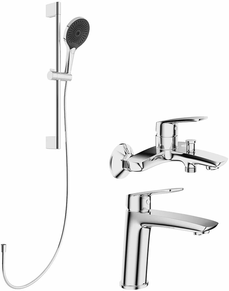 Комплект для ванной Aqueduto Смеситель для ванны с душем Suave SUA0600 хром / 3 в 1, со смесителем, с изливом, латунный, хром, глянцевый, душевая система