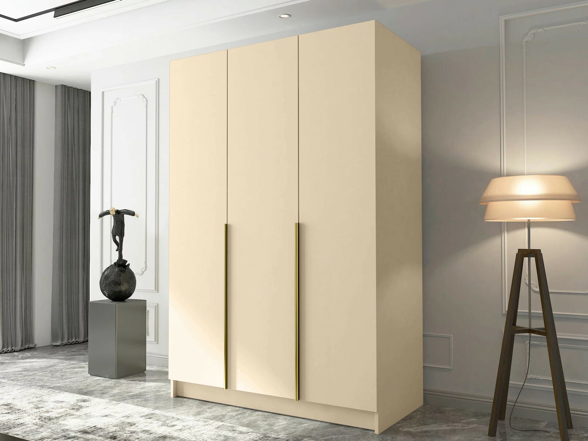 Трехсекционный шкаф Элли (ручки золото) Бежевый 2077 PE NOW 170*50*240 см Фиеста