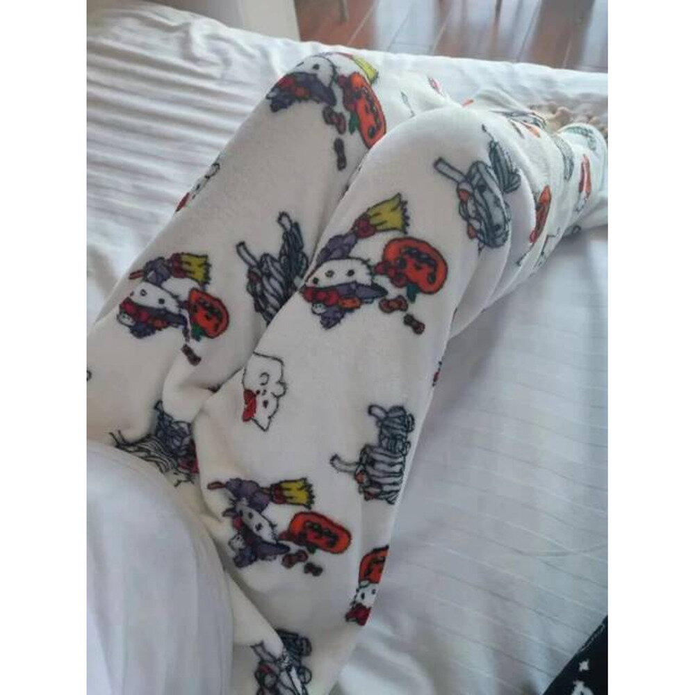 Пижамные штаны Sanrio Hello Kitty, черные с розовым рисунком, фланелевые, женские, теплые шерстяные, белые, с мультяшным рисунком, повседневные, домашние, осенние, для девочек.