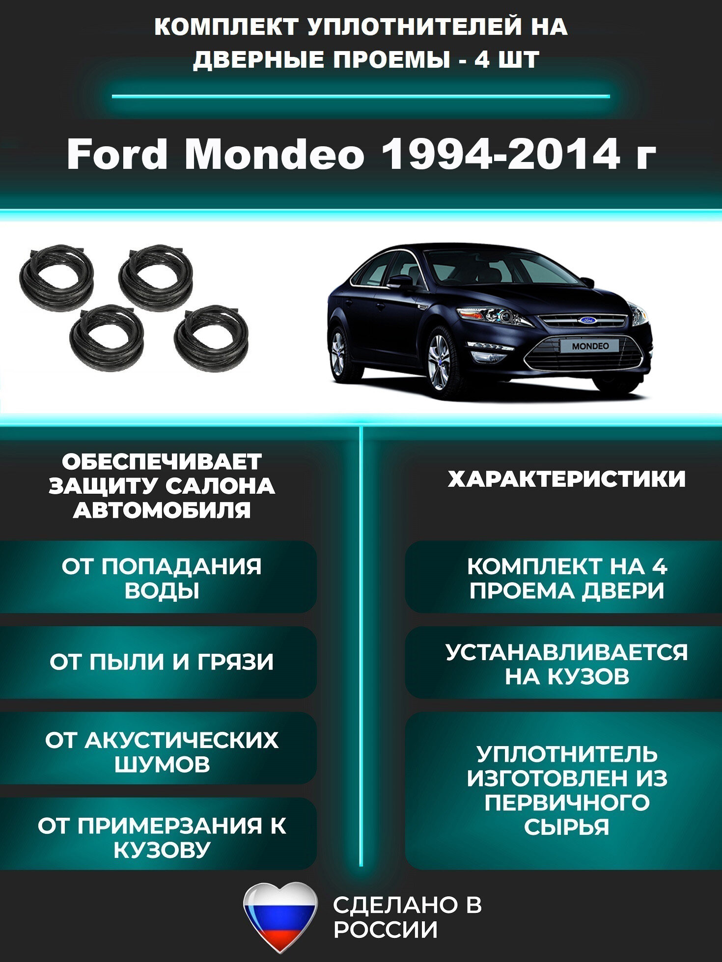 Комплект уплотнителей дверей на Ford Mondeo 1994-2014 г / Форд Мондео уплотнитель на 4 двери