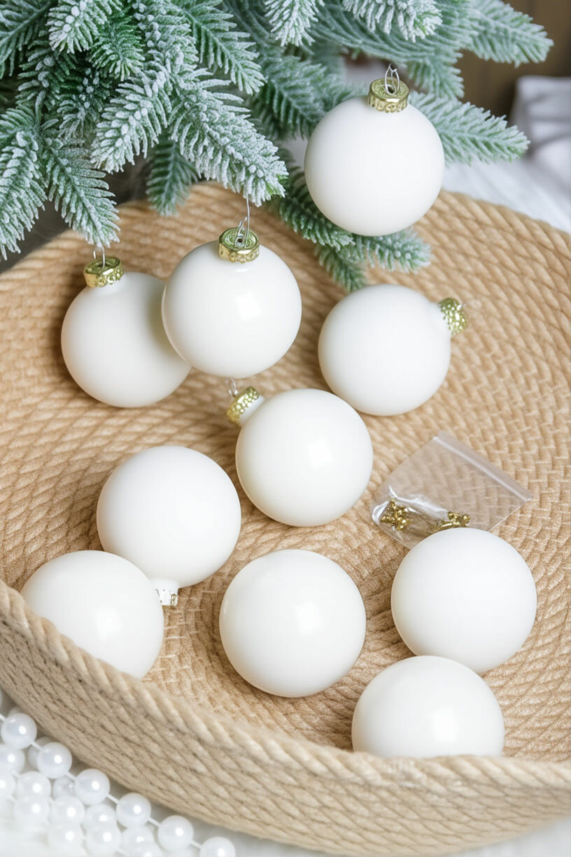 Набор стеклянных шаров матовых и эмалевых, цвет: белый, 60 мм, 10 шт, Winter Deco 140342
