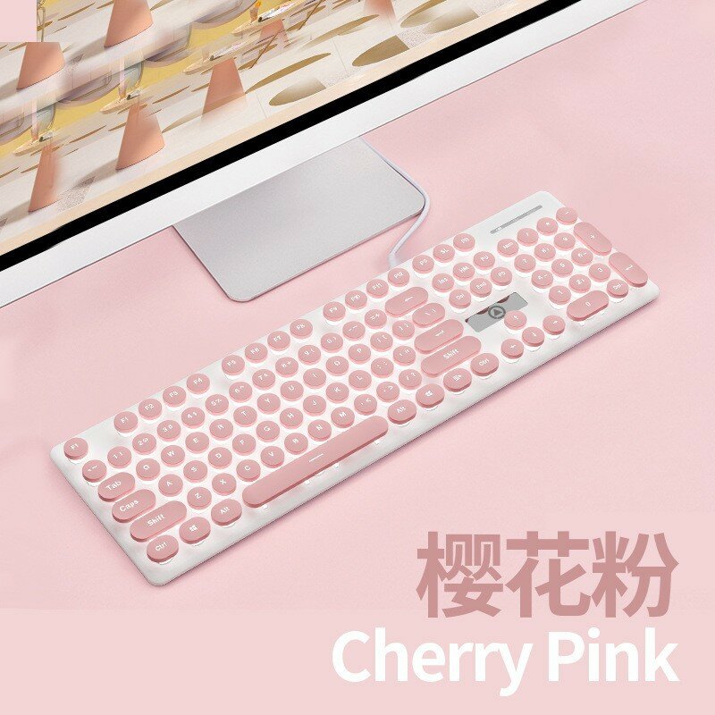 Механическая игровая клавиатура и мышь с подсветкой RGB, панк-стиль, розовый (модель все-в-одном)