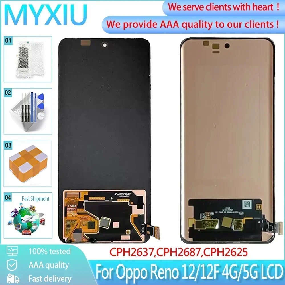 Оригинальный AMOLED для Oppo Reno 12 CPH2625, ЖК-дисплей, замена сенсорного экрана для Oppo Reno12F 4G CPH2687 Reno12F 5G CPH2637 ЖК-дисплей 12F 4G OLED