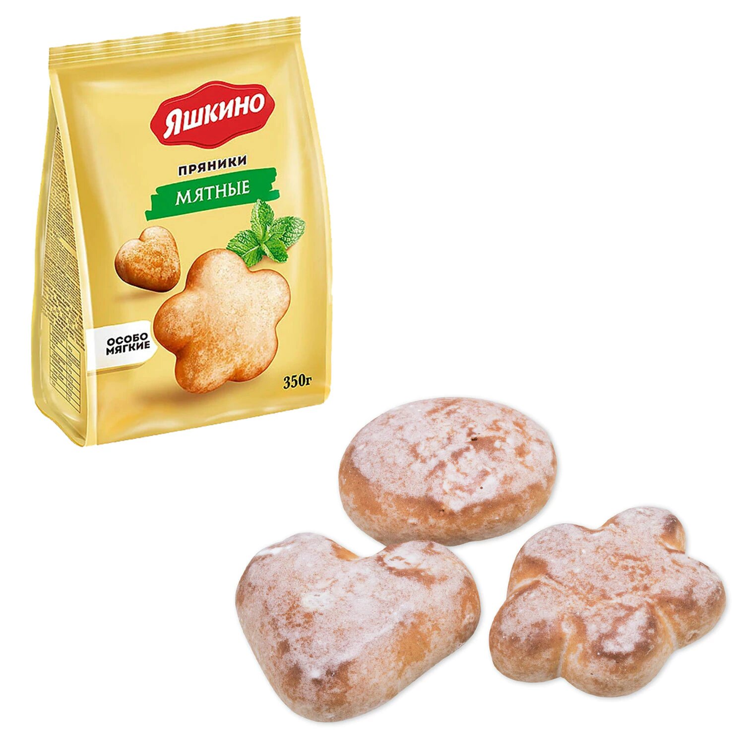 Пряники яшкино "Мятные" мягкие в сахарной глазури, 350 г, 2шт.