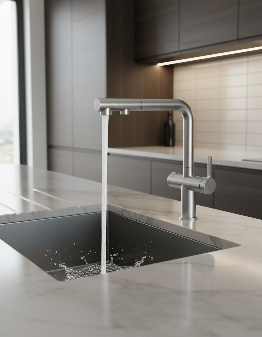 Смеситель для кухни SATO LK0630, с подключением к фильтру, выдвижная лейка, сатин