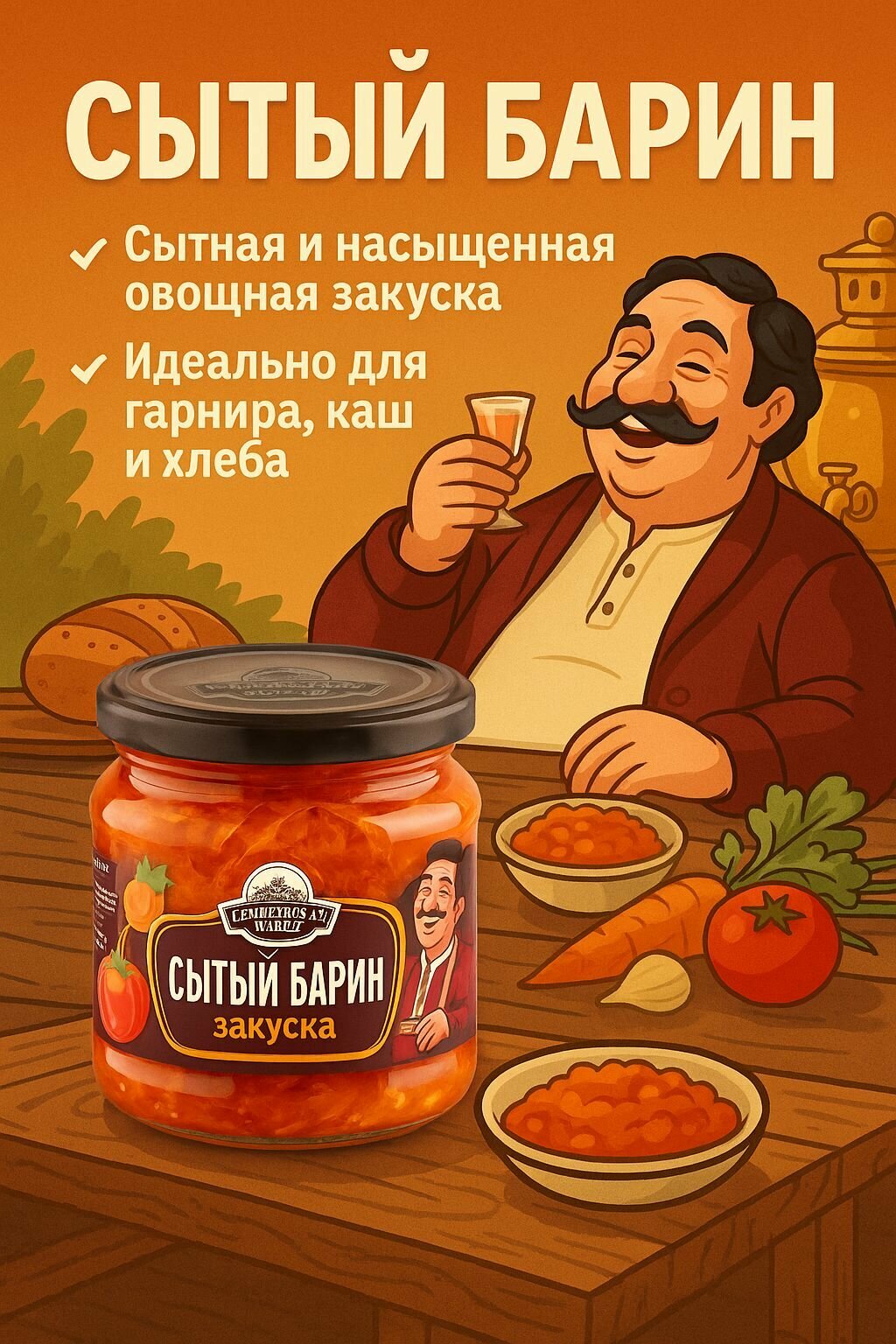 Семилукская трапеза Закуска овощная "Сытый барин" 460 грамм, 1 банка