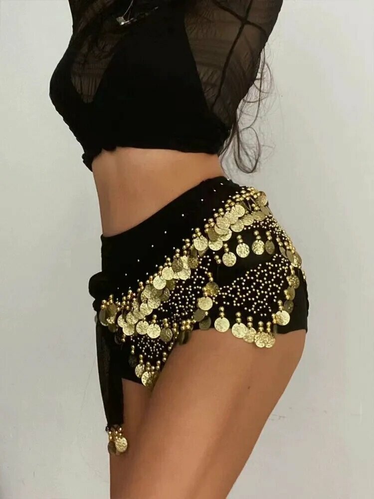 Треугольный Набедренный шарф / костюм для танца живота женский, пояс для восточных танцев с пайетками и бахромой