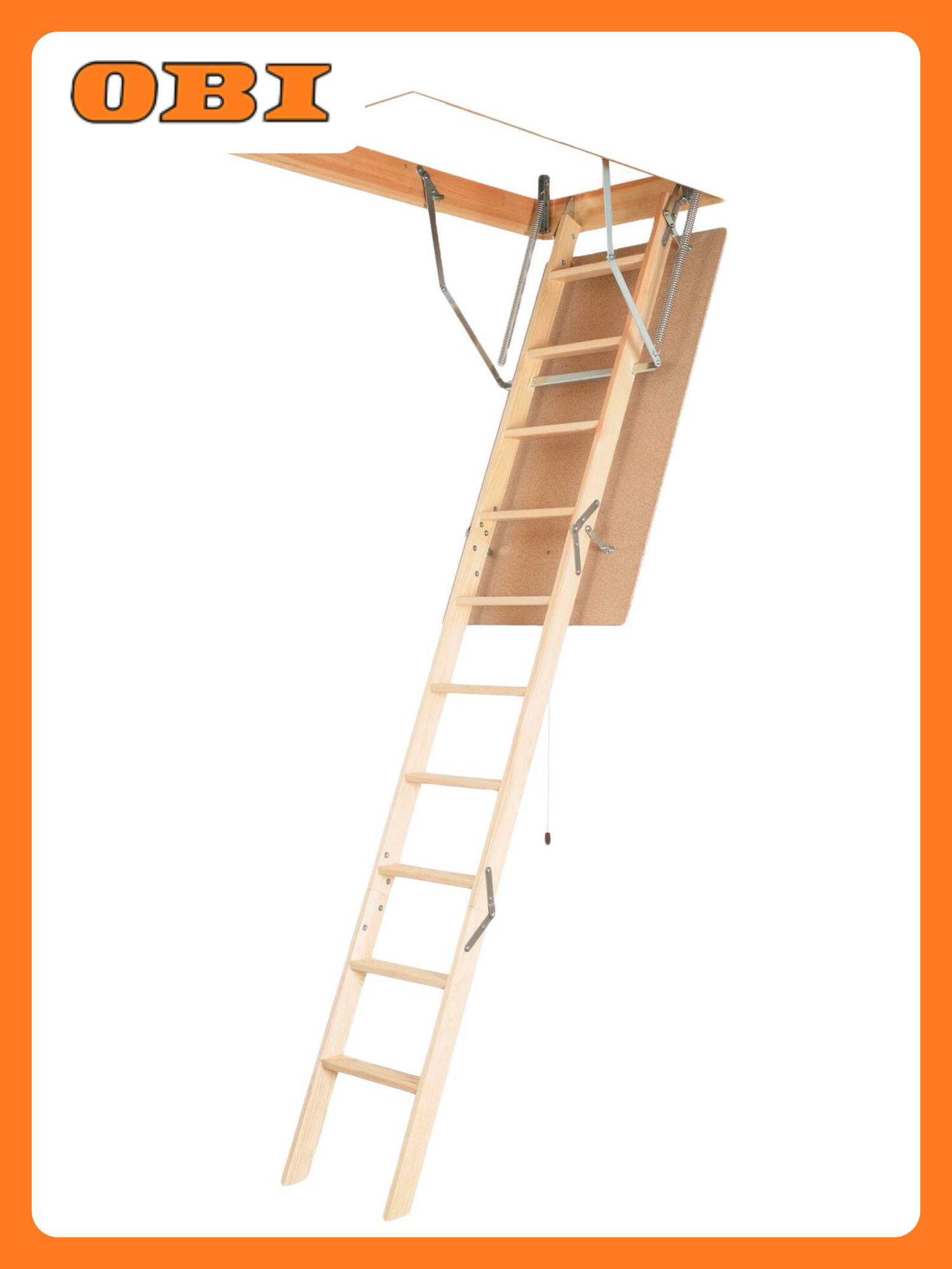Лестница OLN, деревянная, 280см, 10 ступеней, с люком, бежевая