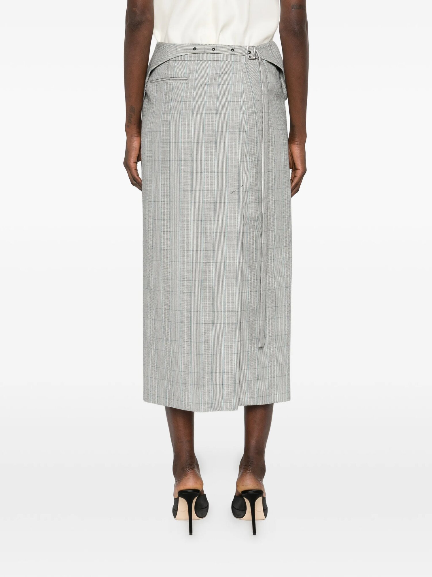 Юбка Victoria Beckham Wrap-effect checked skirt, размер 14, grey — фото 1