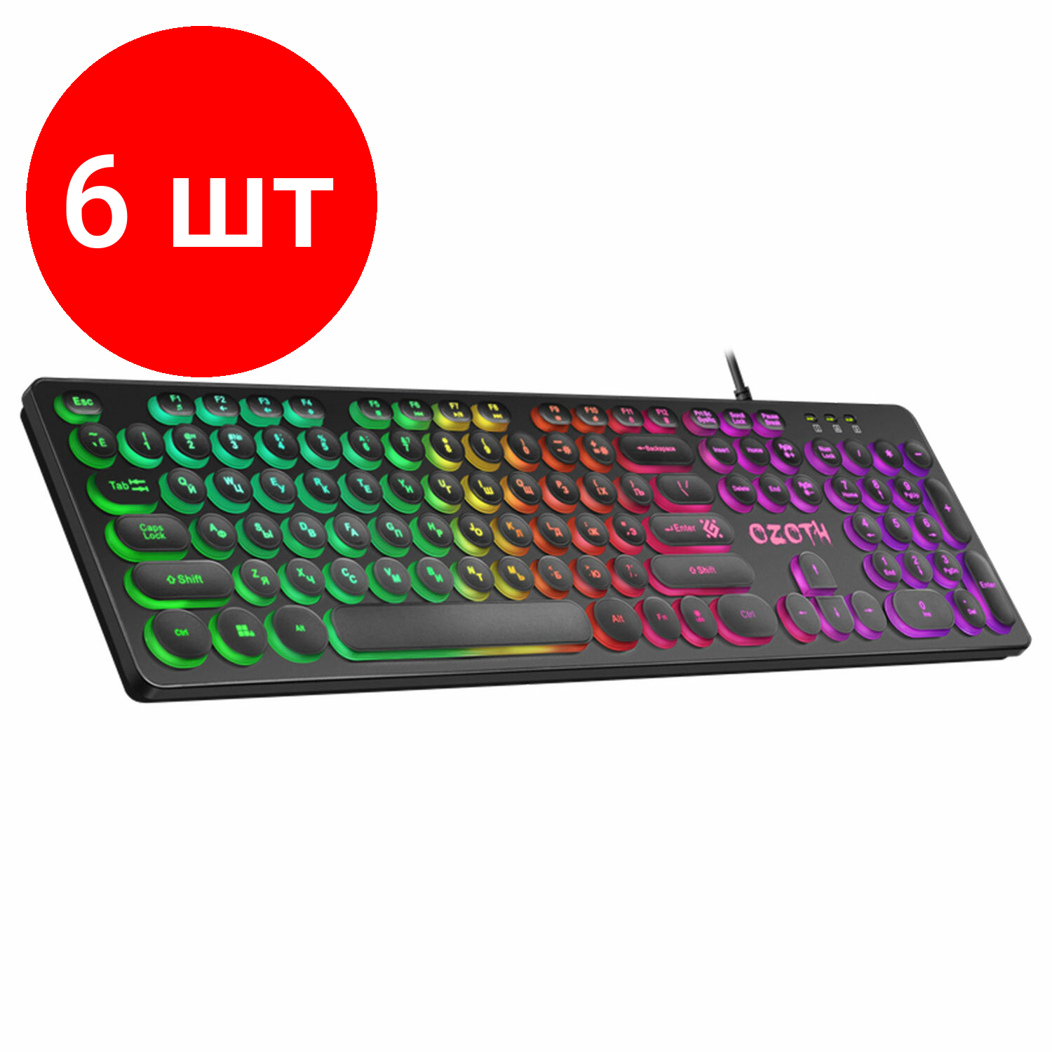 Комплект 6 шт, Клавиатура проводная игровая DEFENDER OZOTH GK-106, USB, 104 клавиши, с подсветкой, ч, 45106