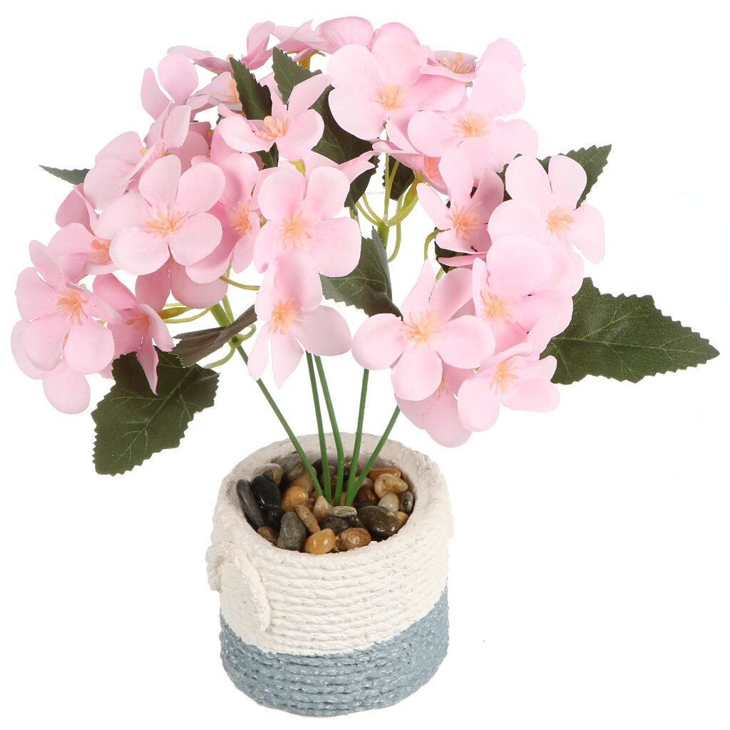 Искусственный цветок в кашпо Композиция розовых цветов, декоративное растение для интерьера дома и офиса, 20 см, A300109
