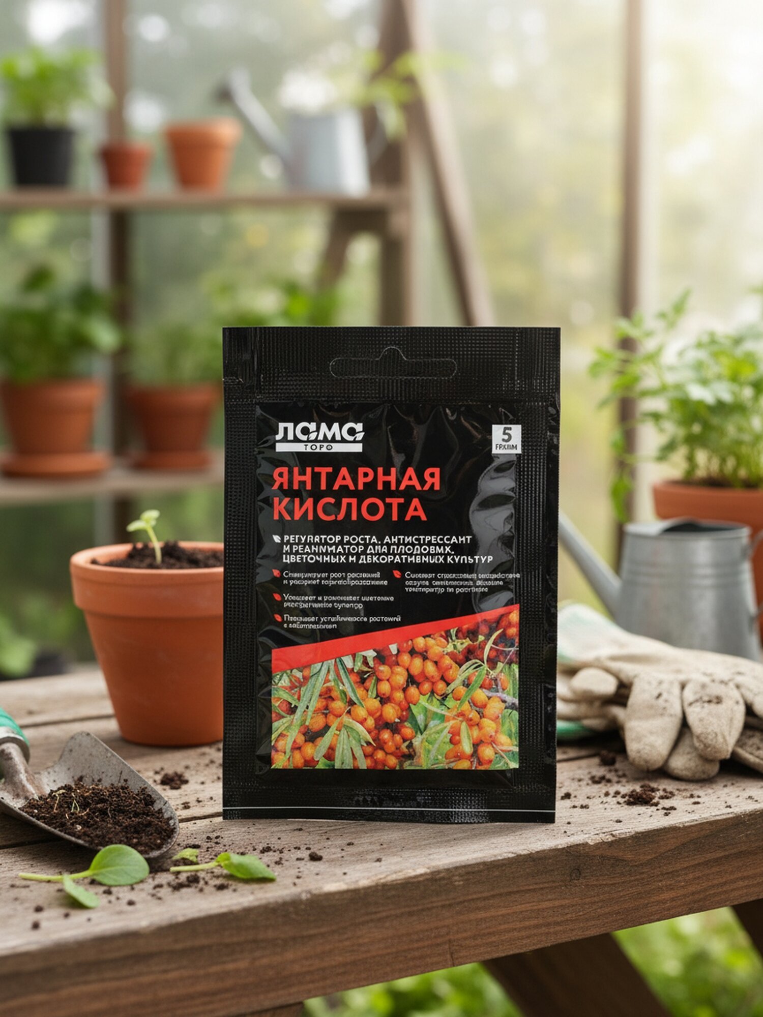 Удобрение Янтарная кислота Лама Торф 5 г, порошок, стимулятор роста корней, растений, органическая добавка для сада