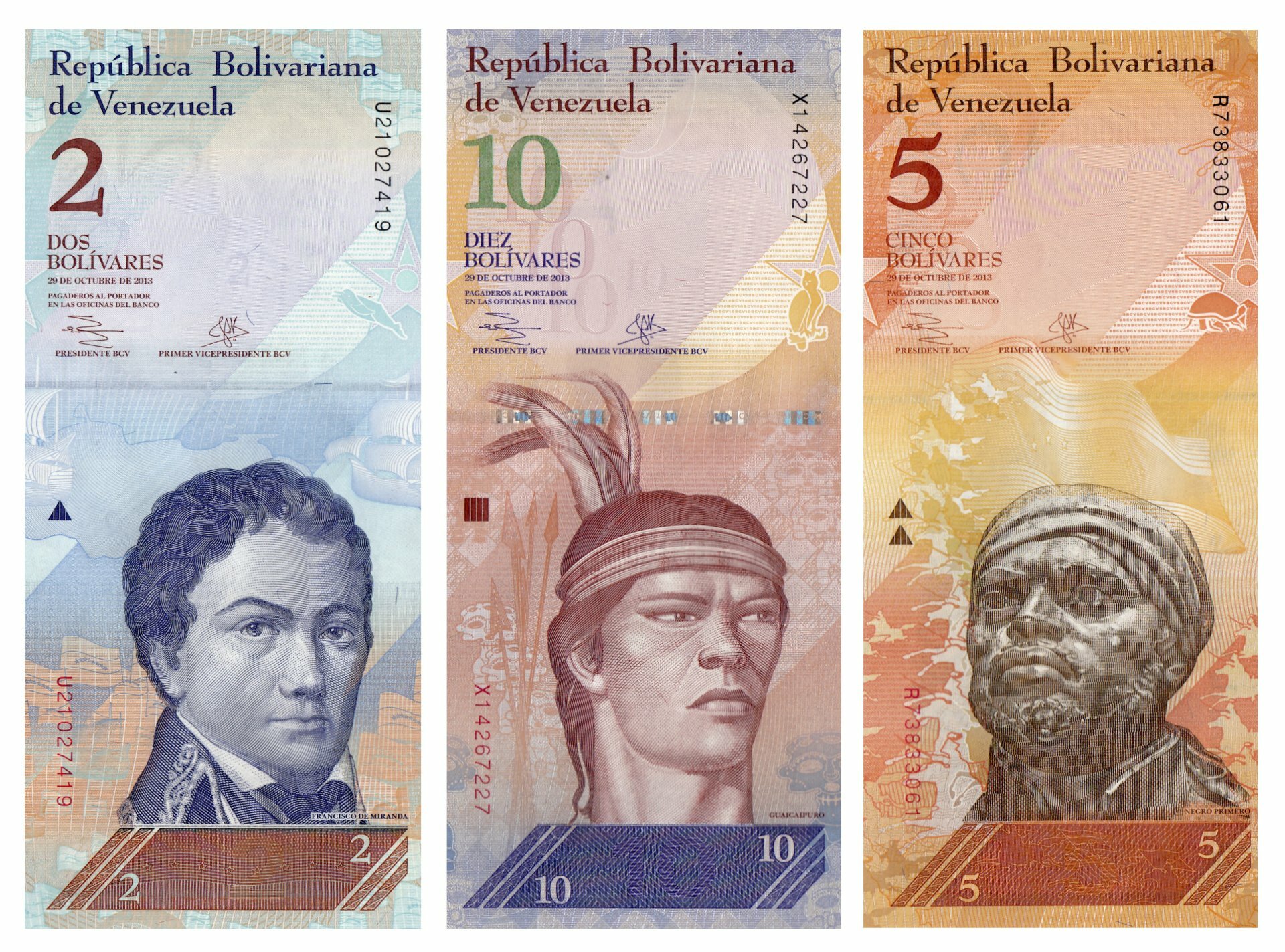 Венесуэла набор из 3 банкнот 2, 5, 10 боливаров 2013