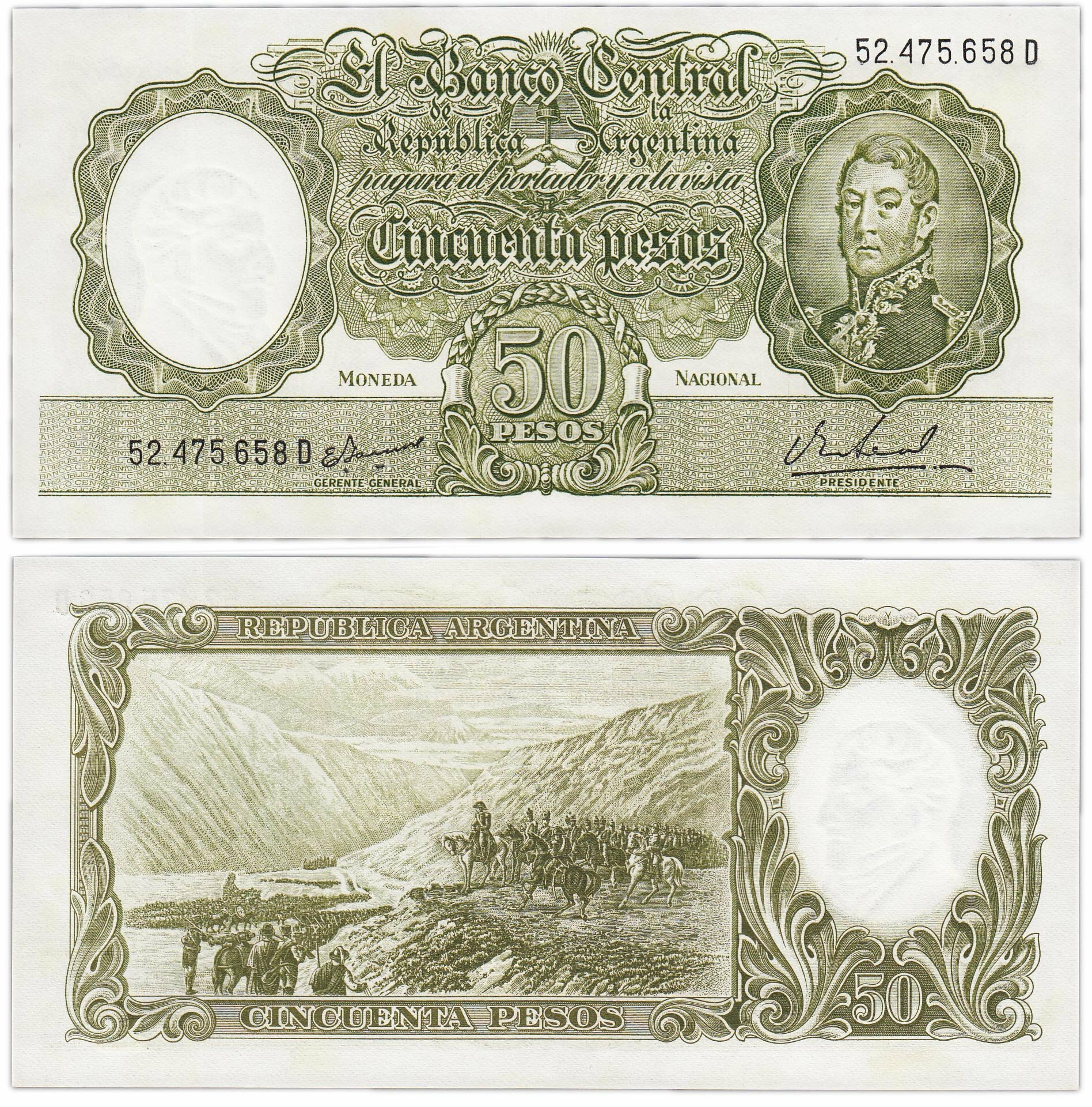 Аргентина 50 песо 1968 - 1969 год Pick 276