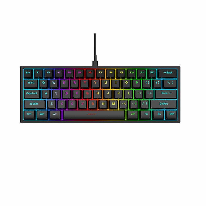 K61 механическая клавиатура с подсветкой RGB и переключателями Cherry MX Blue, 61 клавиша, черный цвет