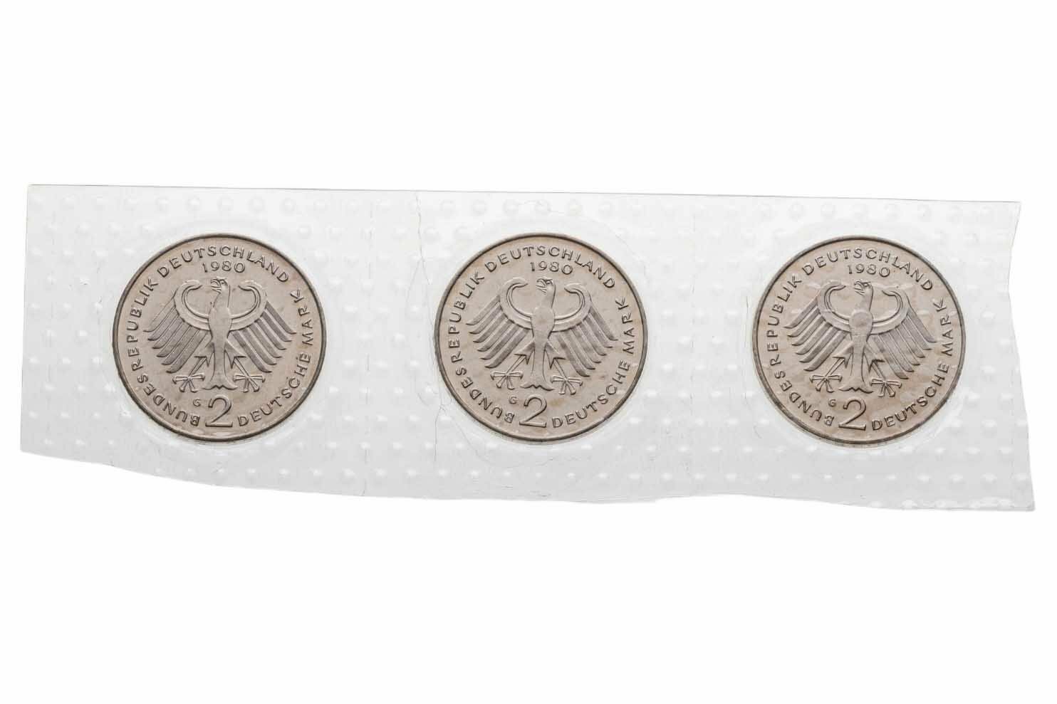 Германия набор из трех юбилейных монет 2 марки 1980 G "20 лет Федеративной Республике 1949-1969: Теодор Хойс, Курт Шумахер, Конрад Аденауэр"