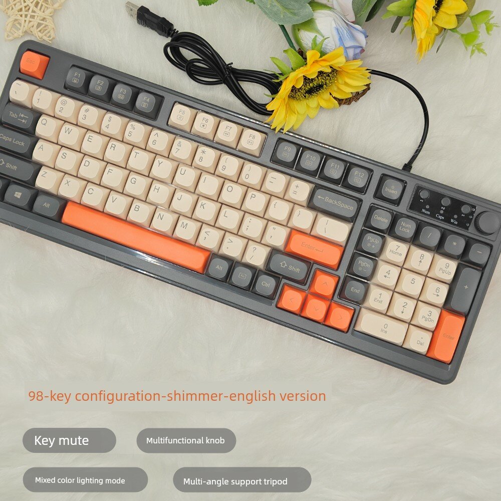 98-клавишная проводная клавиатура с разноцветными кнопками для игр и офисной работы, русская, тайская, фонетическая,