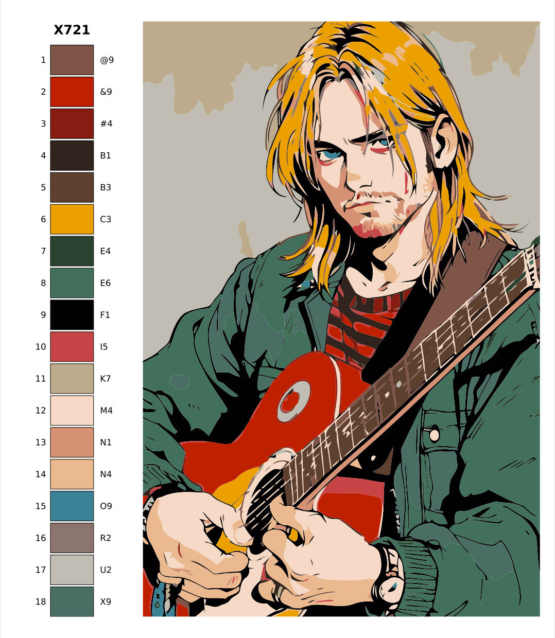 Картина по номерам X-721 "Рок музыкант Kurt Cobain (Курт Кобейн)" 40х60