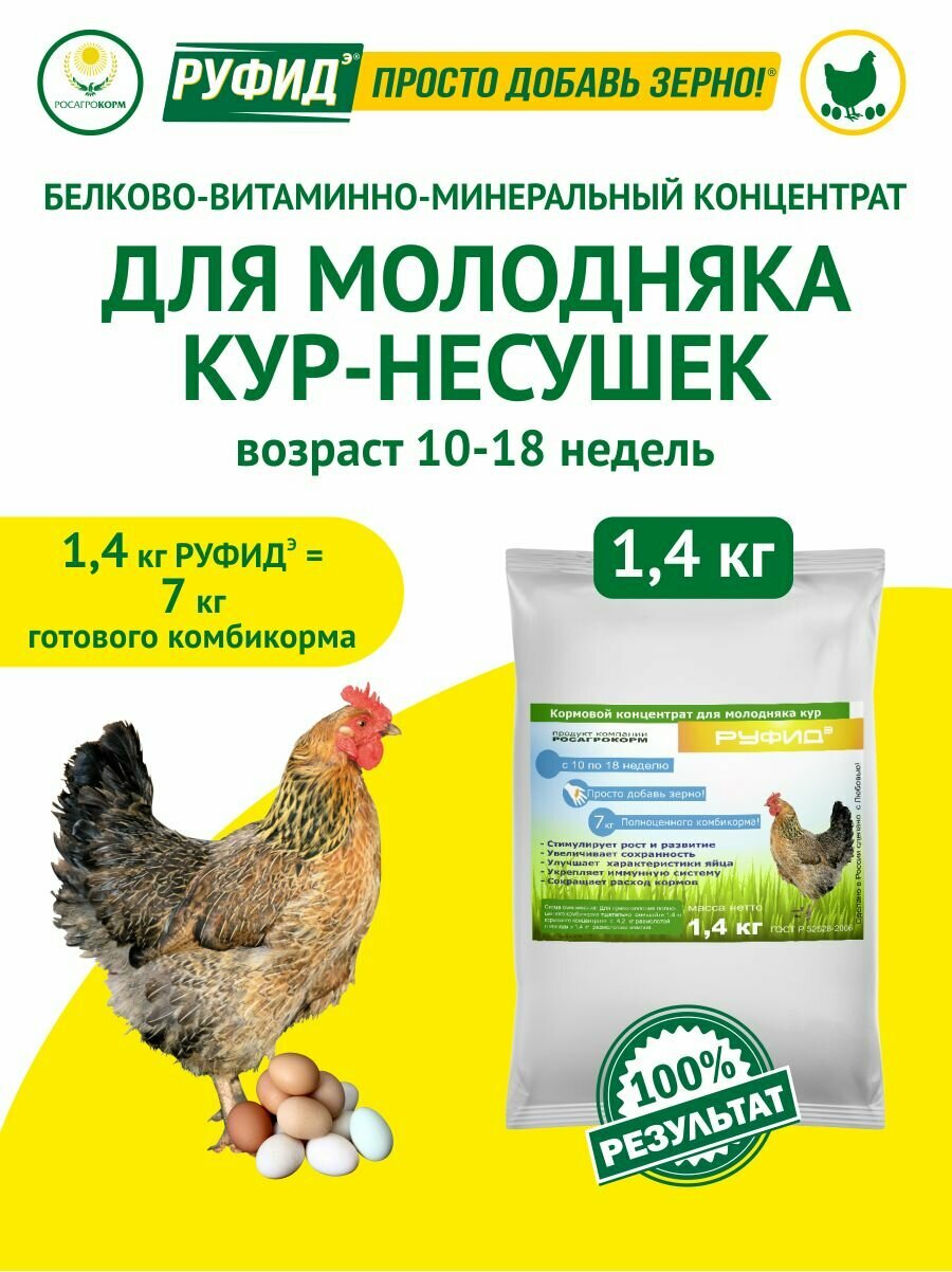 Витамины для кур несушек (подкормка для кур 10-18 недель). 1,4 кг. Бвмк руфидэ. Росагрокорм.