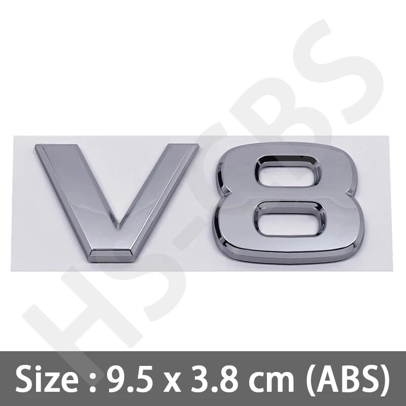 Серебристый V8 автомобильный значок, 9.5 x 3.8 см