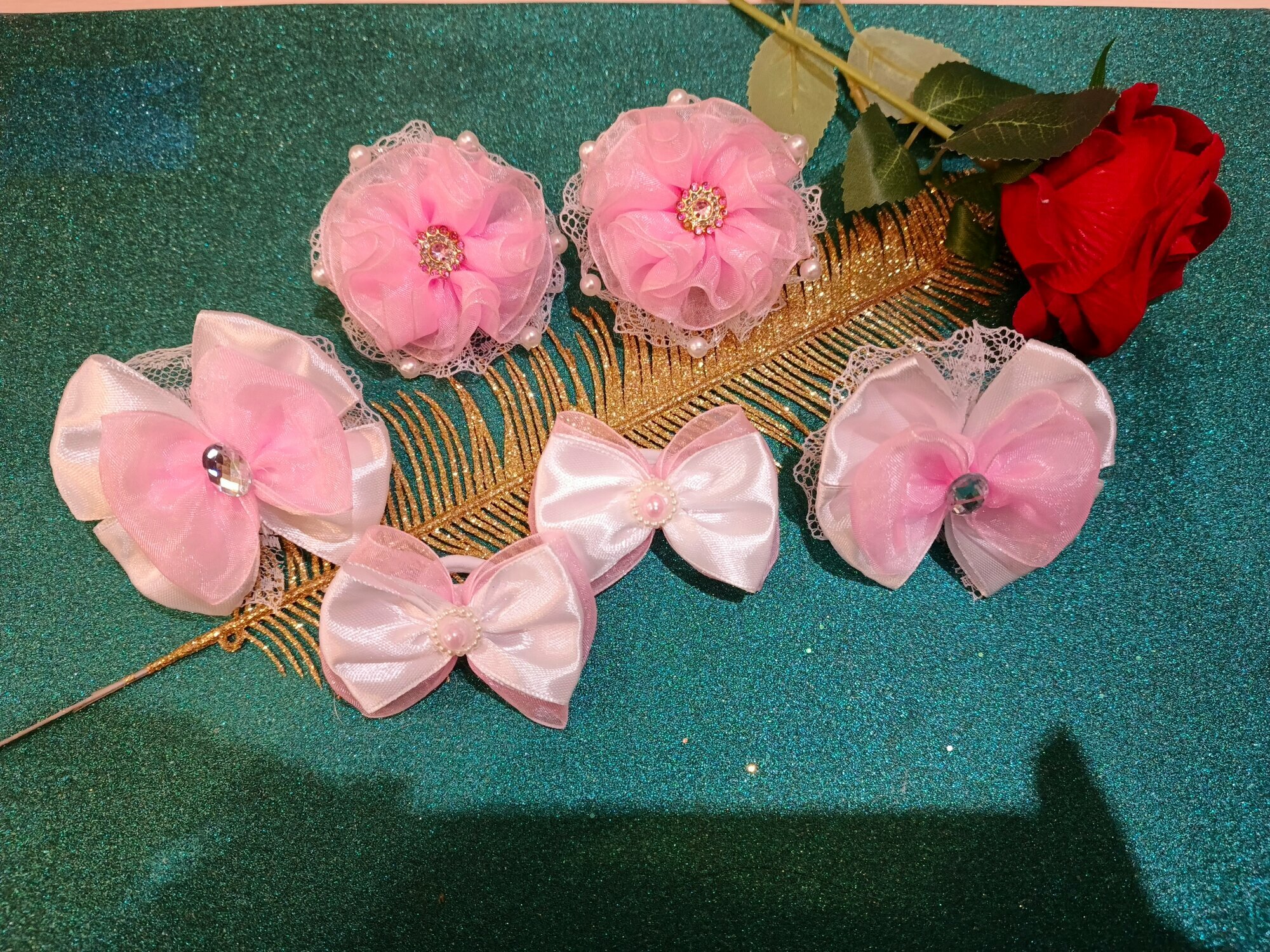 Набор бантиков бело-розовый