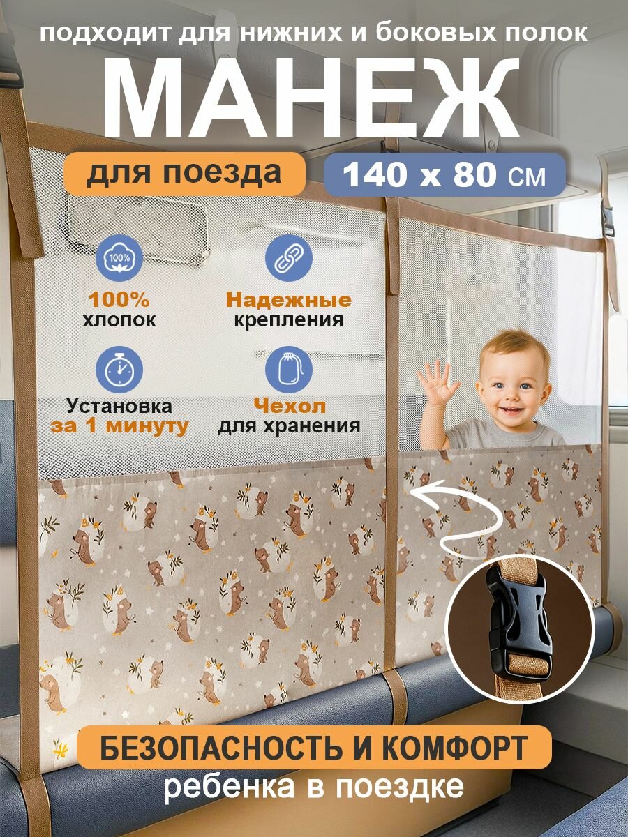 Манеж для поезда 140 см (на всю полку) Ёжики