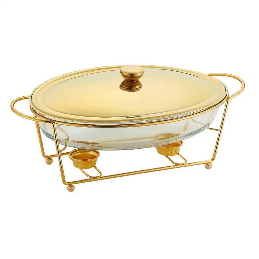 Мармит с подогревом, стекло, высокая термостойкость, с крышкой, 3л, золото, 1 шт