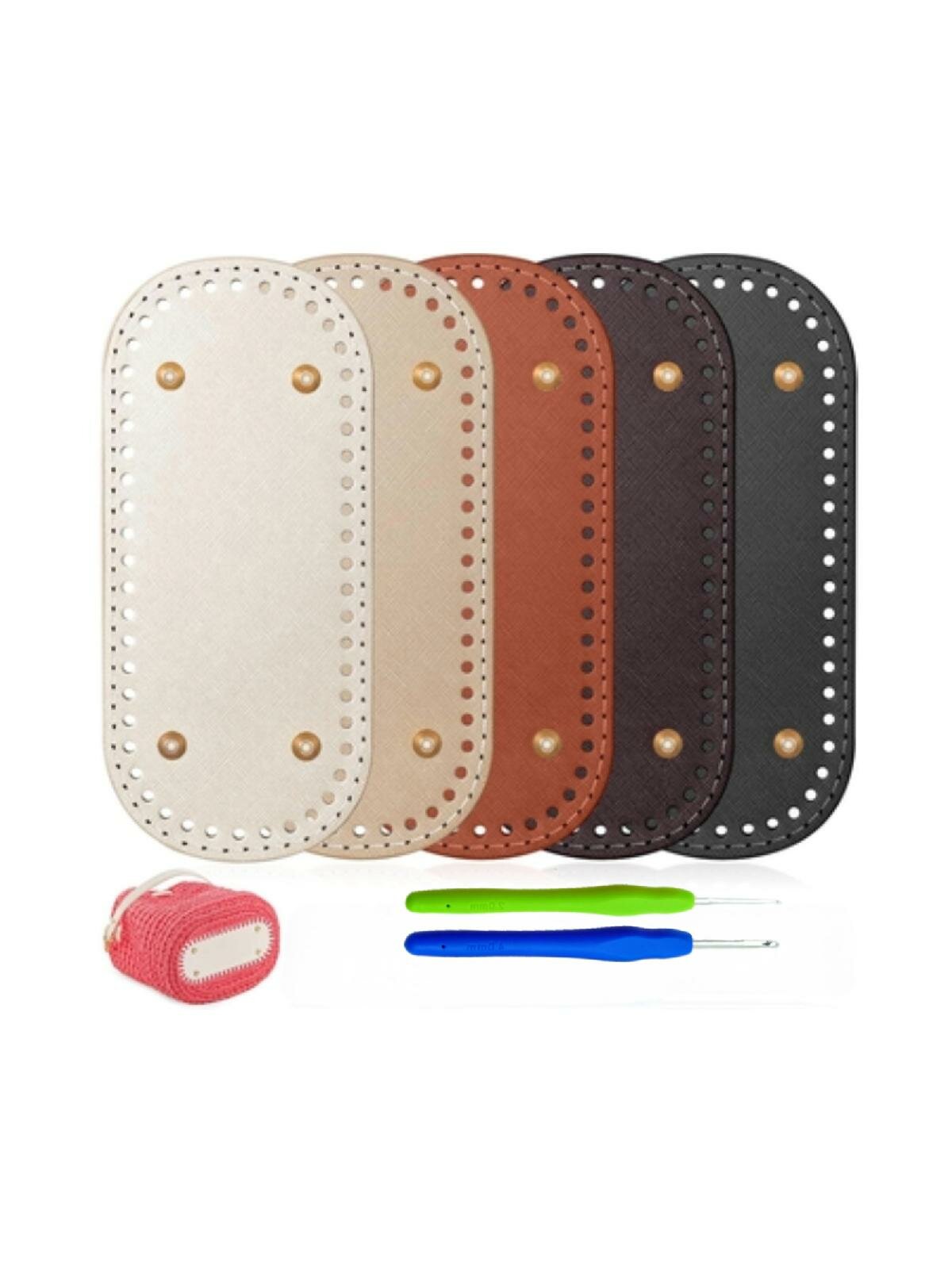 Полный комплект сумочек для вязания крючком своими руками, кожаная основа и подробные инструкции