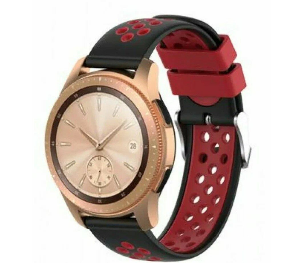 Силиконовый ремешок для фитнес-браслета Samsung Gear Fit2 Pro (SM-R365) с дырками под вентиляцию(черно-красный)