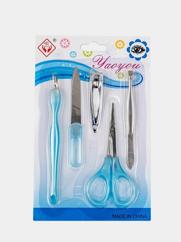 Набор маникюрный: ножницы, книпсер, пинцет, шабер, пилка
