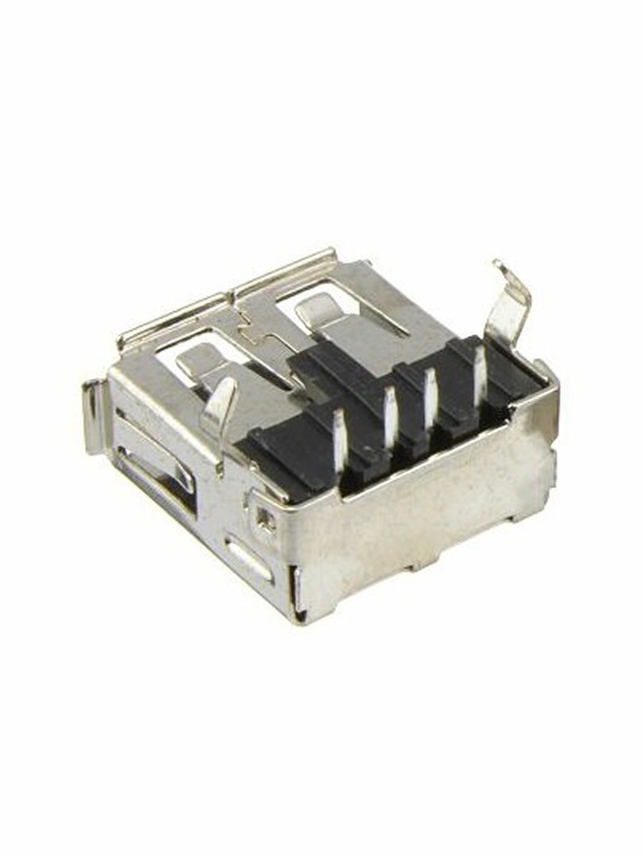 Разъем USB(G) тип А, версия 2.0, 4 вывода, прямой угол, черный, юбка 6*13мм