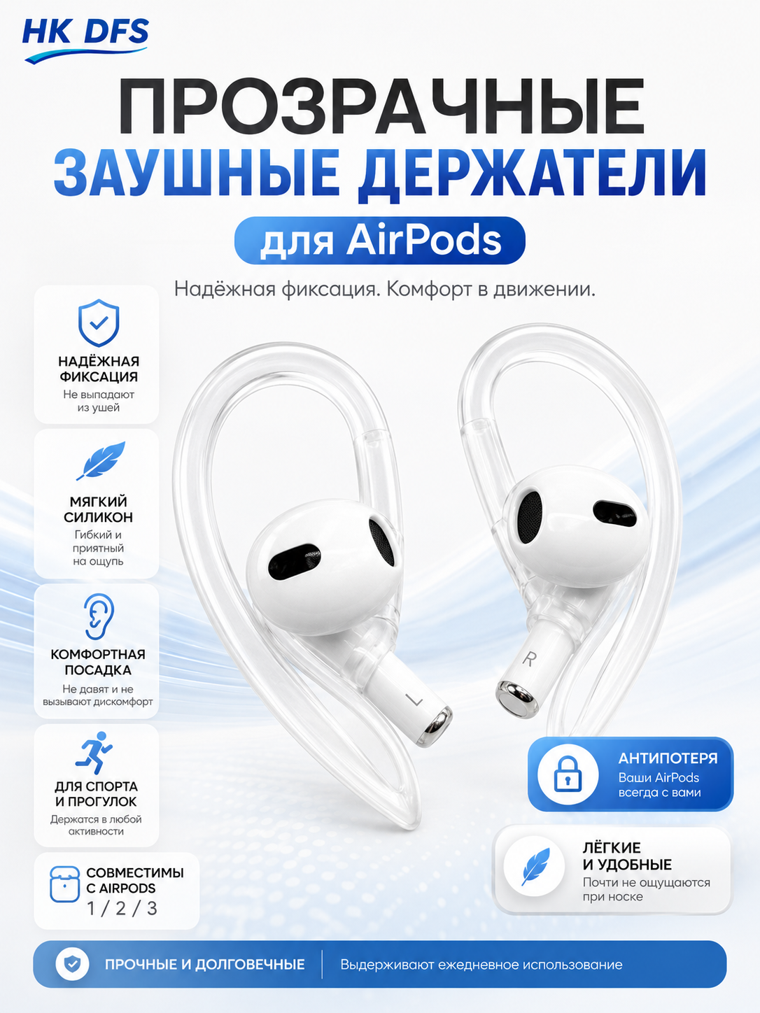 Крепление на уши для беспроводных наушников Apple AirPods 3 - 1 пара заушин, белые