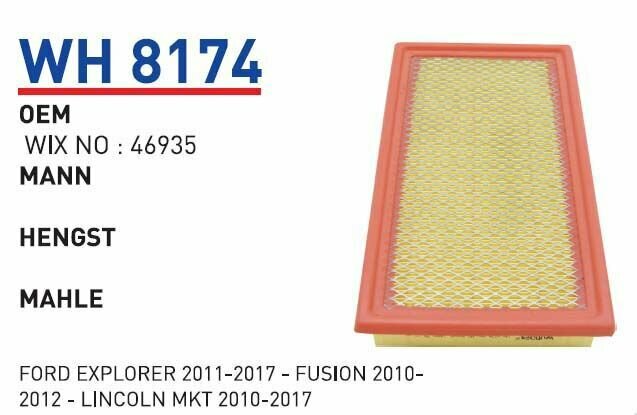 Фильтр воздушный MAZDA CX-9/FORD EXPLORER 2011 WUNDER FILTER WH8174