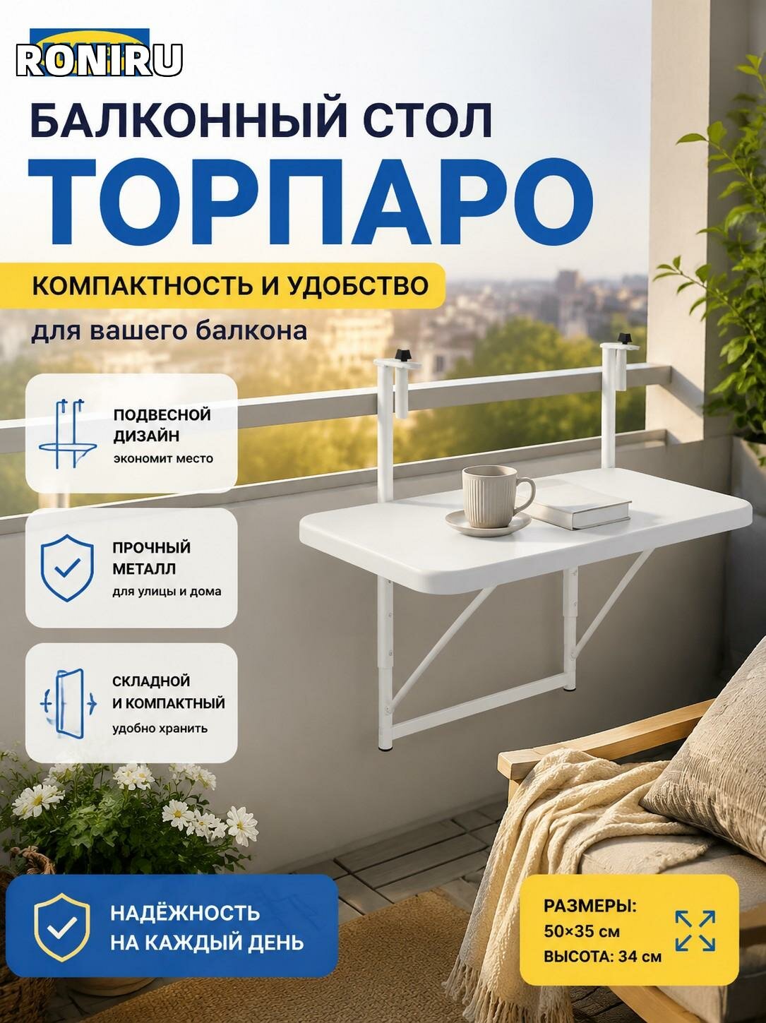 Балконный стол торпаро из железа для улицы — компактный подвесной столик для балкона, террасы и сада
